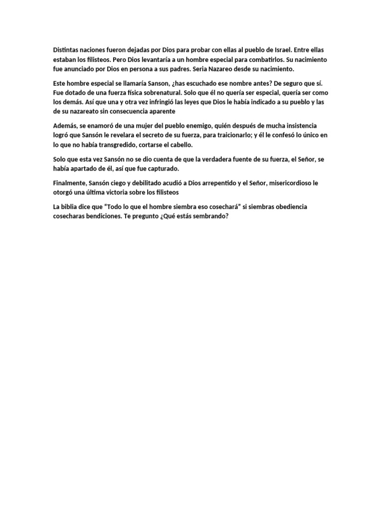 La historia de Sansón y su caída | PDF | Sansón