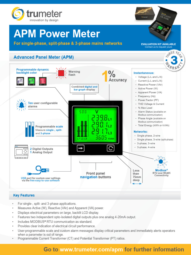 APM Power Meter Specifications and Features | PDF | Power Supply | Ac Power