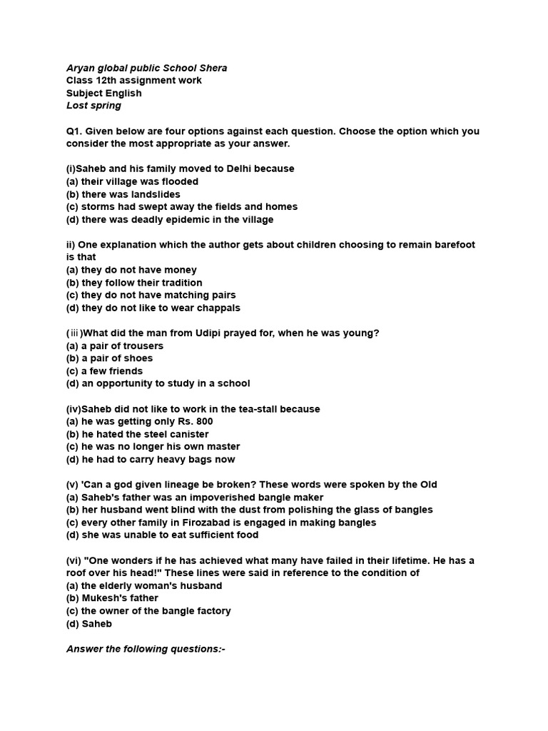 Lost Spring Assignment | PDF