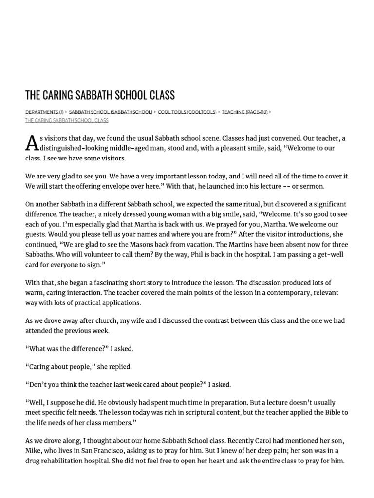 Caring Sabbath School Class | PDF