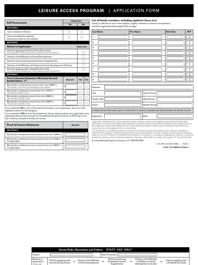 Surrey Leisure Access Program Form | PDF