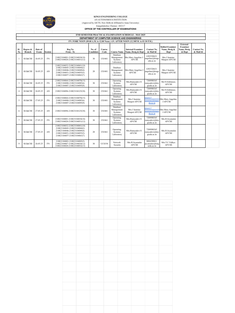 CSE Practical Exam Schedule May 2025 | PDF
