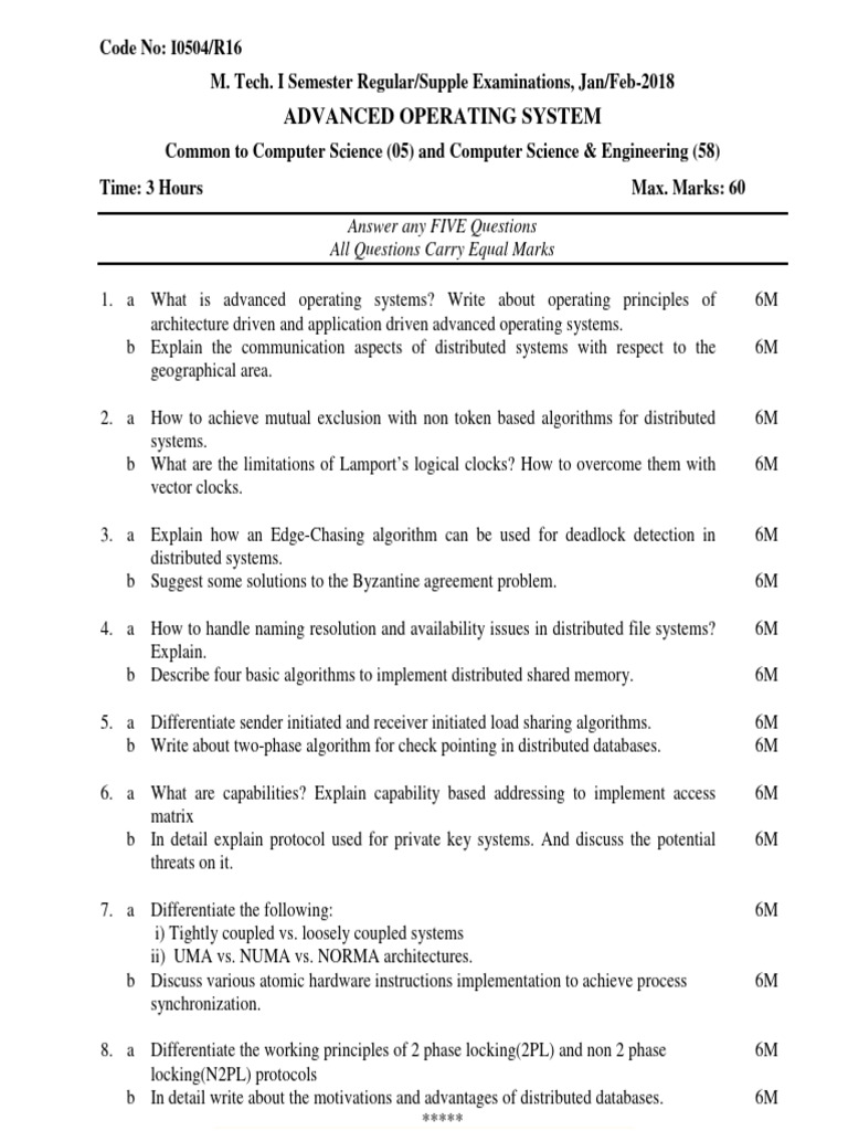 Mtech 1 Sem Advanced Operating System r16 Feb 2018 | PDF