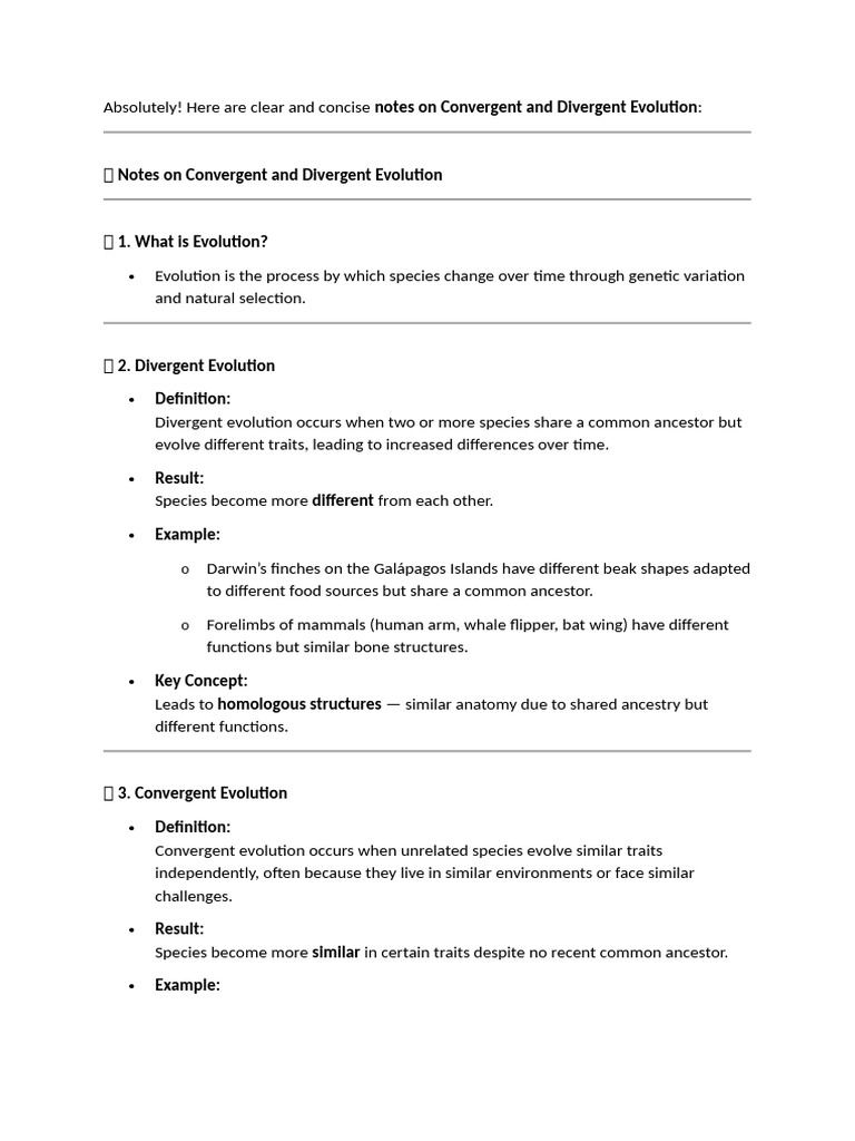 Types of Evolution Notes | PDF