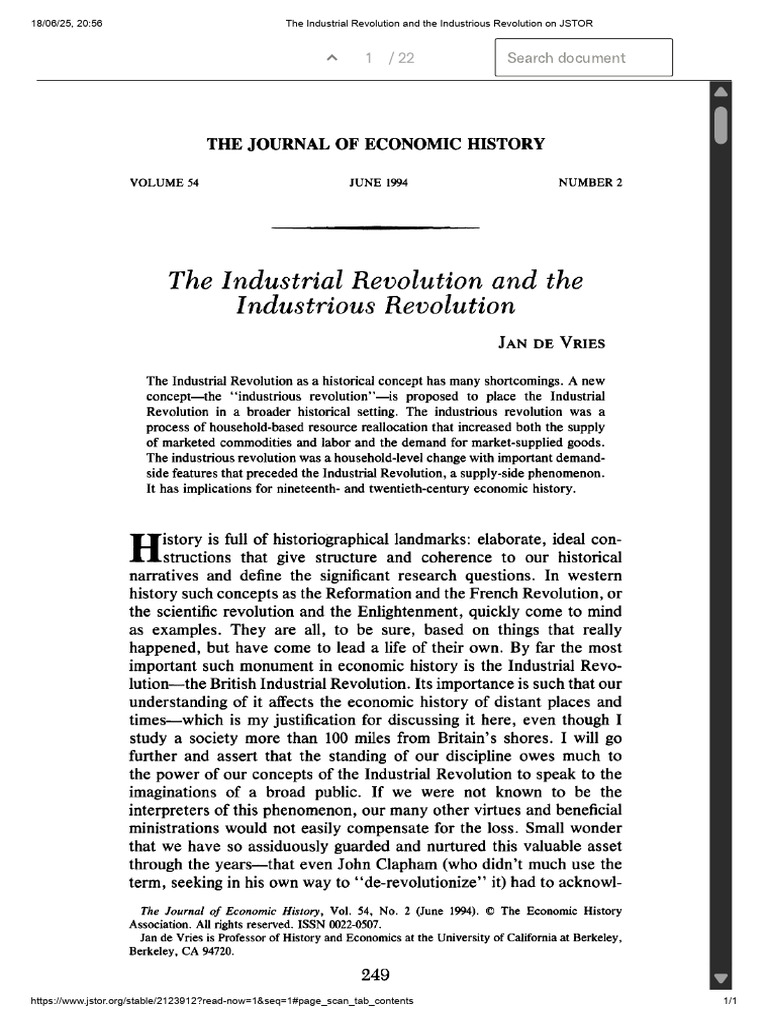 The Industrial Revolution and The Industrious Revolution On JSTOR | PDF