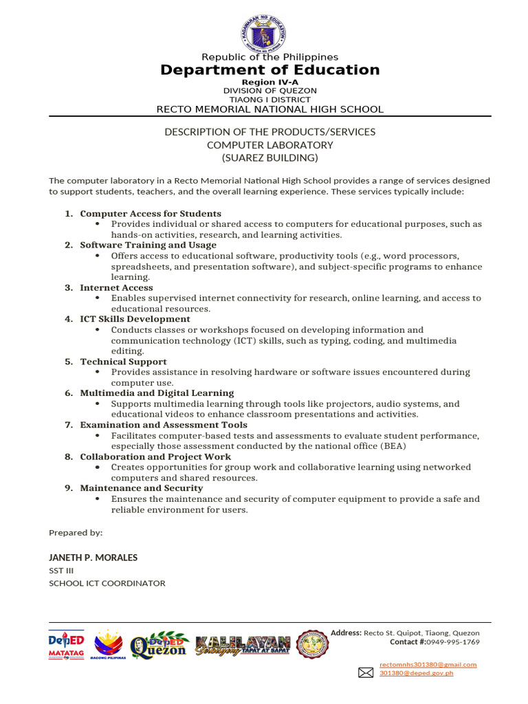 Description of Ict Room Services | PDF | Educational Technology ...