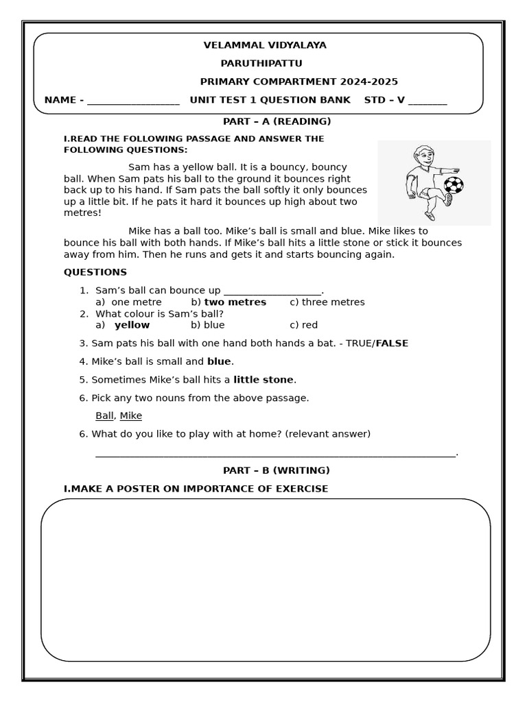 STD 5 English Ut 1 QB & Ans | PDF