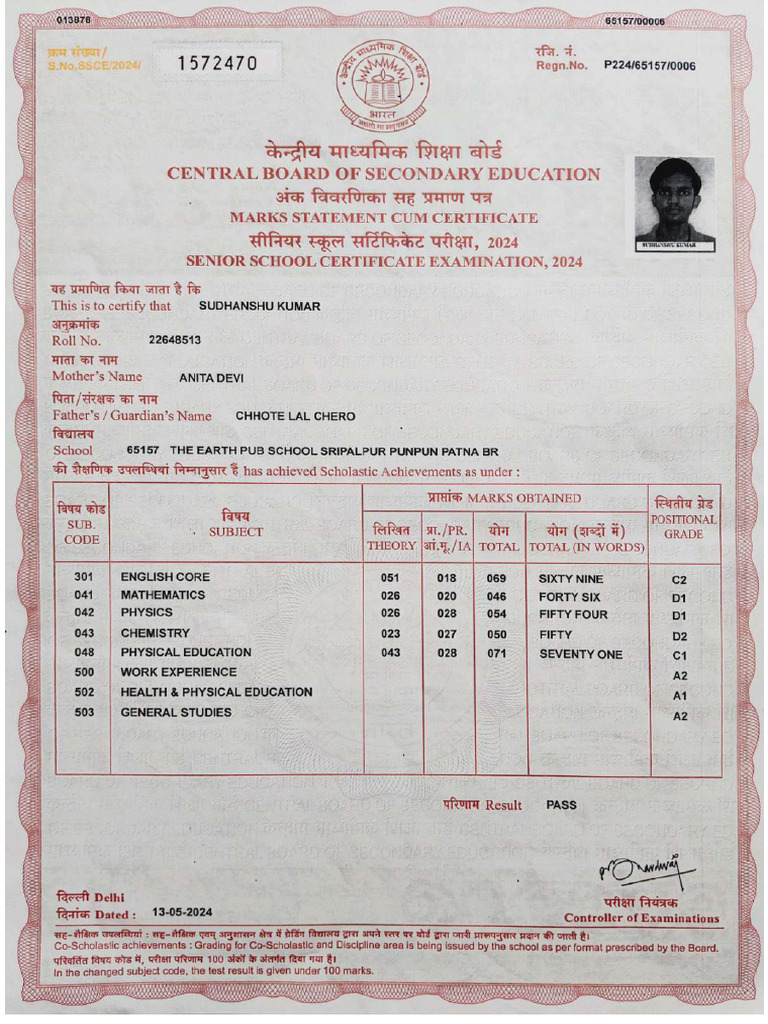 12th Marksheet - Compressed | PDF