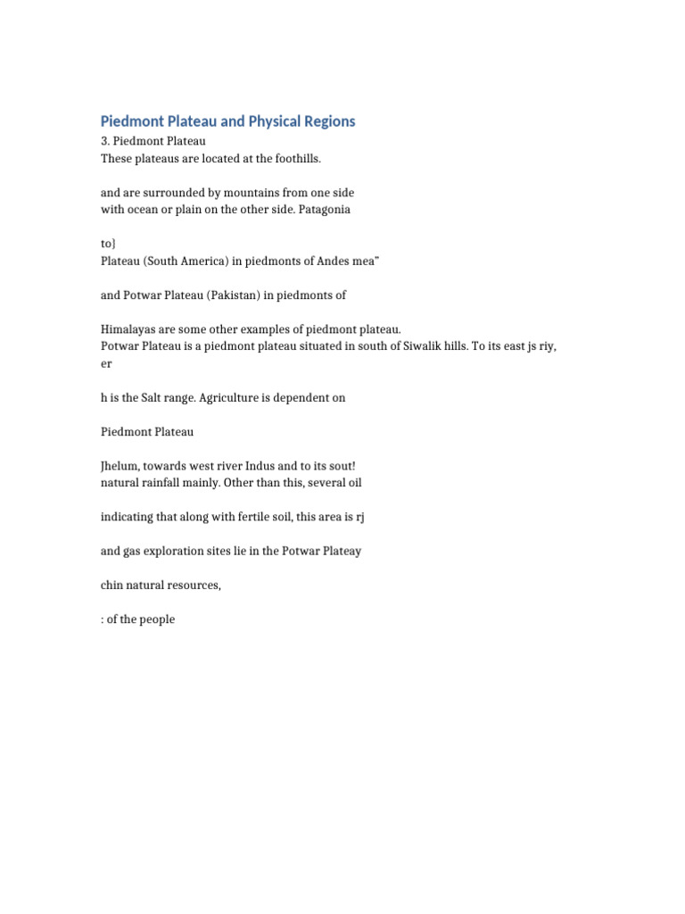 Piedmont Plateau and Physical Regions | PDF