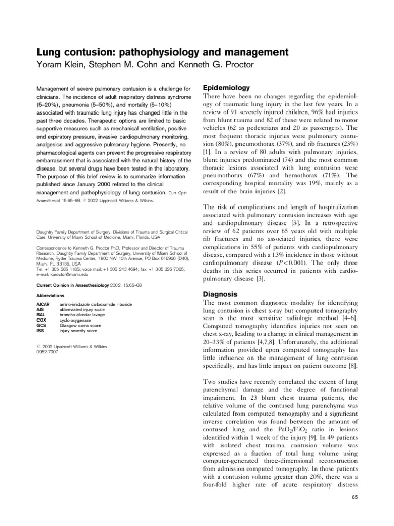Lung Contusion Pathophysiology and Management | PDF | Thorax | Medical ...