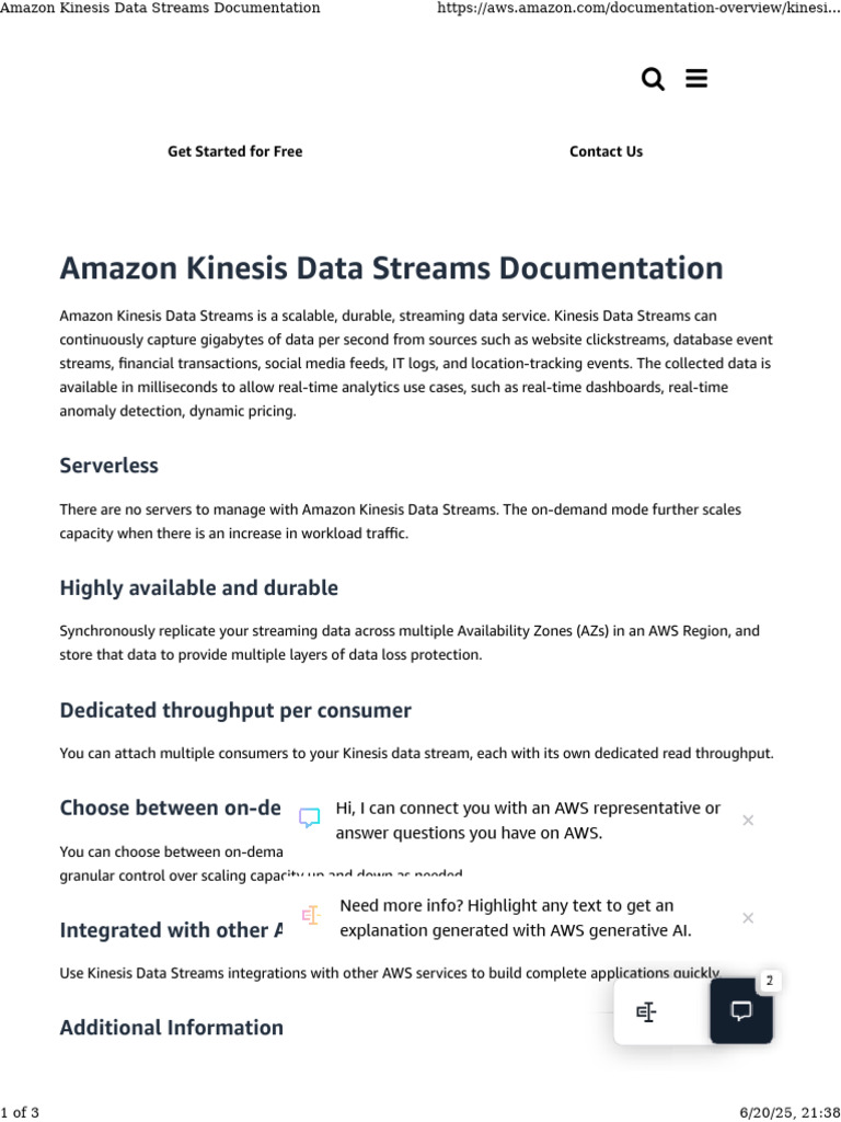 Amazon Kinesis Data Streams Documentation | PDF | Amazon Web Services | Computing