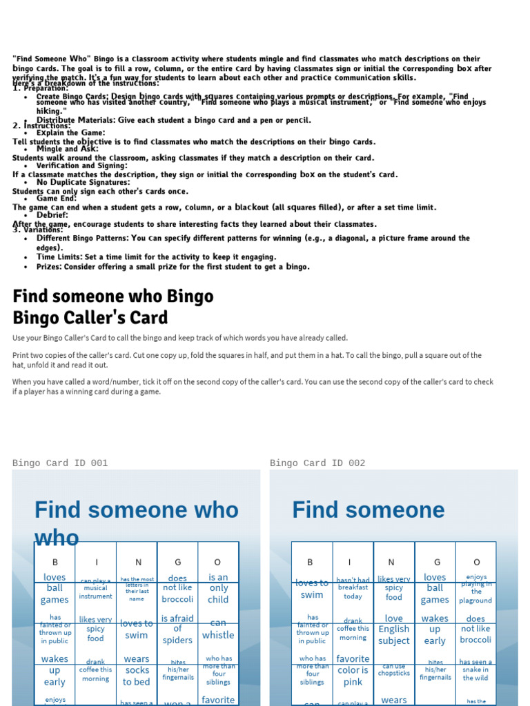 Find Someone Who Bingo Activity | PDF | Games Of Chance | Gambling Games