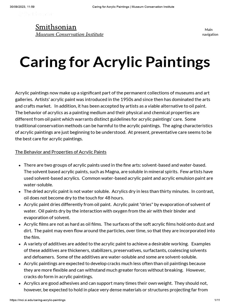 Caring For Acrylic Paintings - Museum Conservation Institute ...