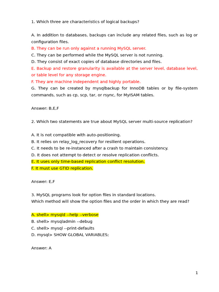 Answer MySQL Certificate 1 | PDF | Cache (Computing) | Database Index