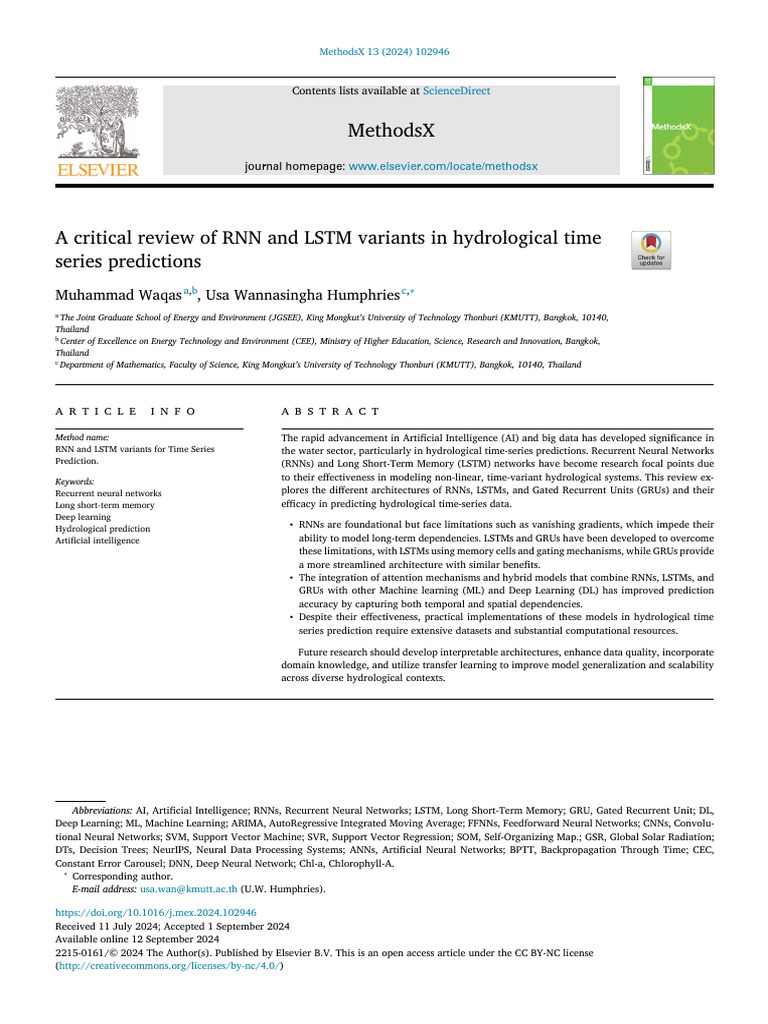 RNN and LSTM in Hydrological Predictions | PDF | Deep Learning ...