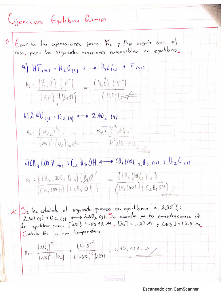 Ejercicios Equilibrio Químico | PDF