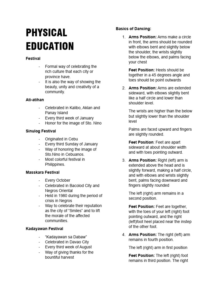 Physical Education 2nd QTR Reviewer | PDF | Dances | Foot
