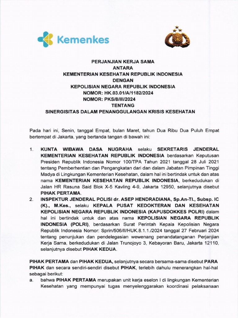 MoU Kementerian Kesehatan Dengan Kepolisian Republik Indonesia | PDF
