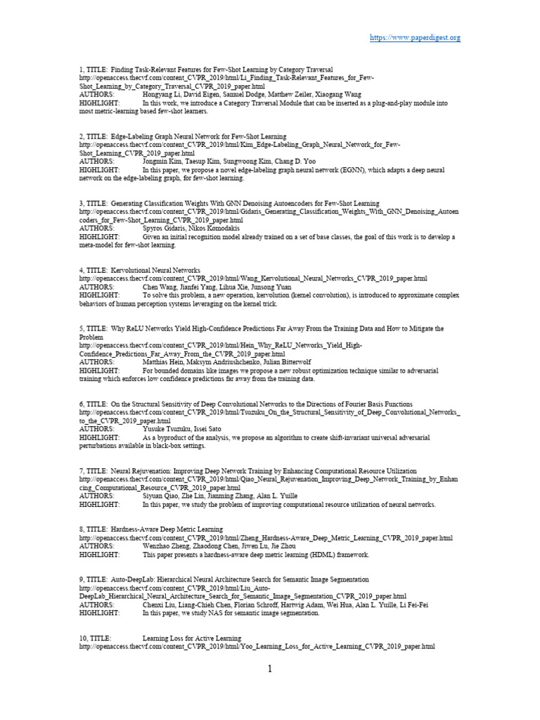 CVPR 2019 Paper Digests | PDF | Image Segmentation | Artificial Intelligence