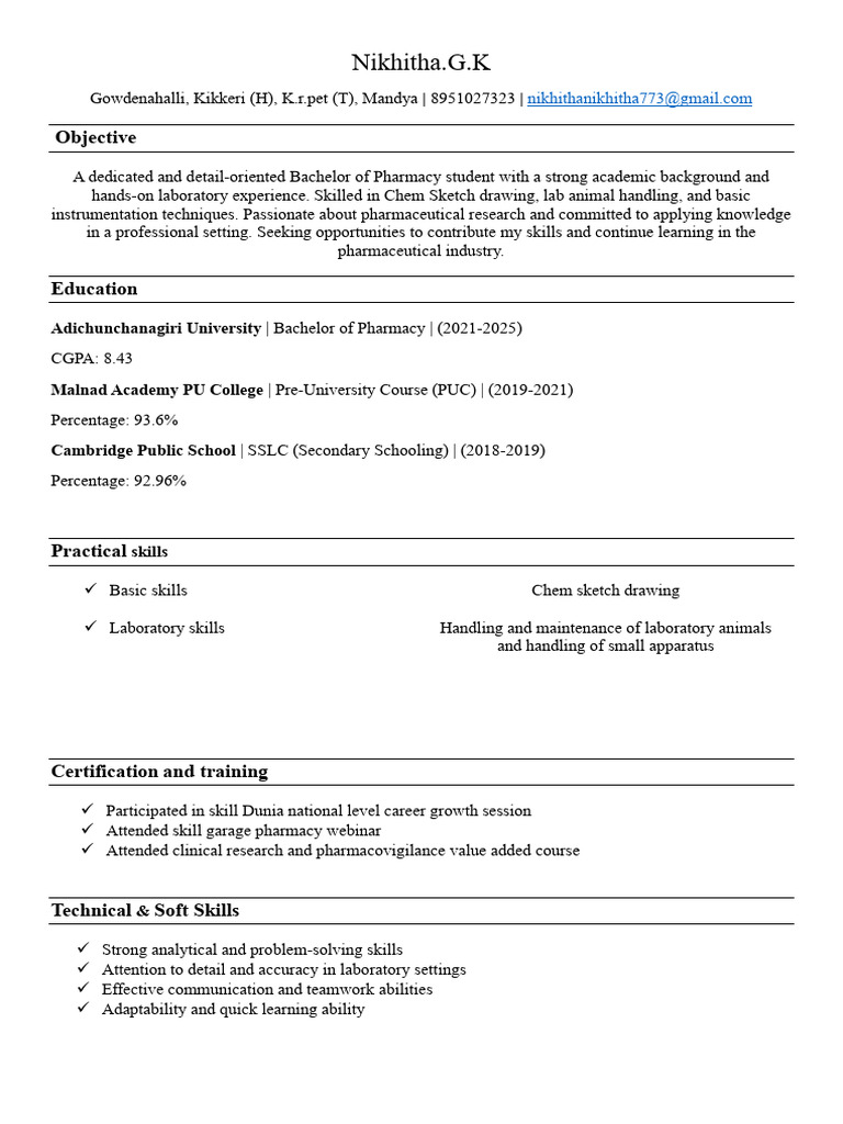 Nikhitha GK Resume | PDF