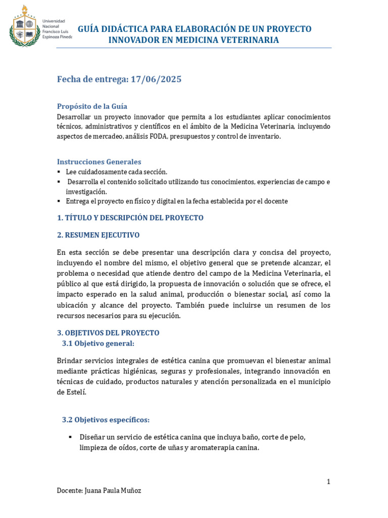Guia Didactica Proyecto Veterinaria | PDF | Presupuesto | Marketing