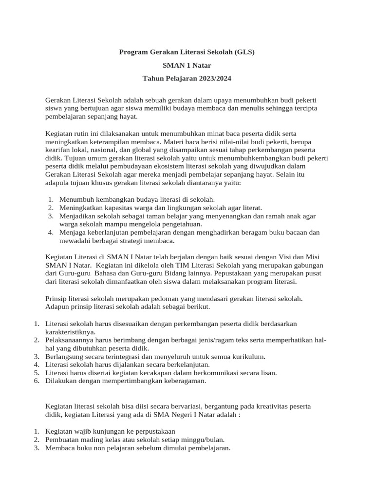 Program Gerakan Literasi Sekolah | PDF