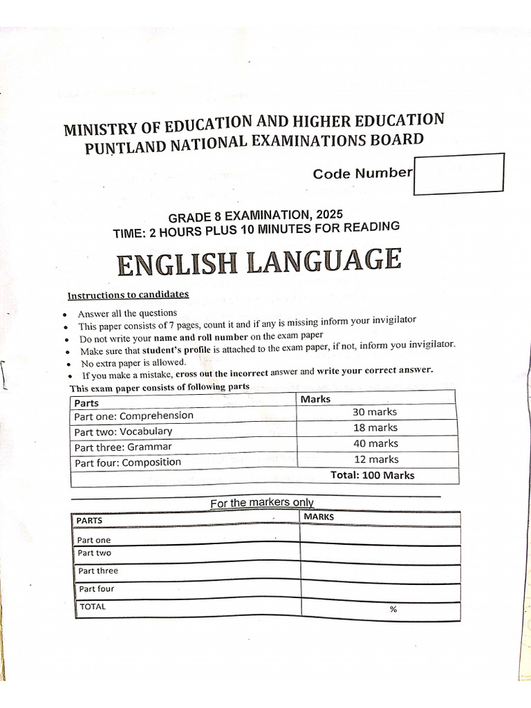 English 2025 Exam | PDF