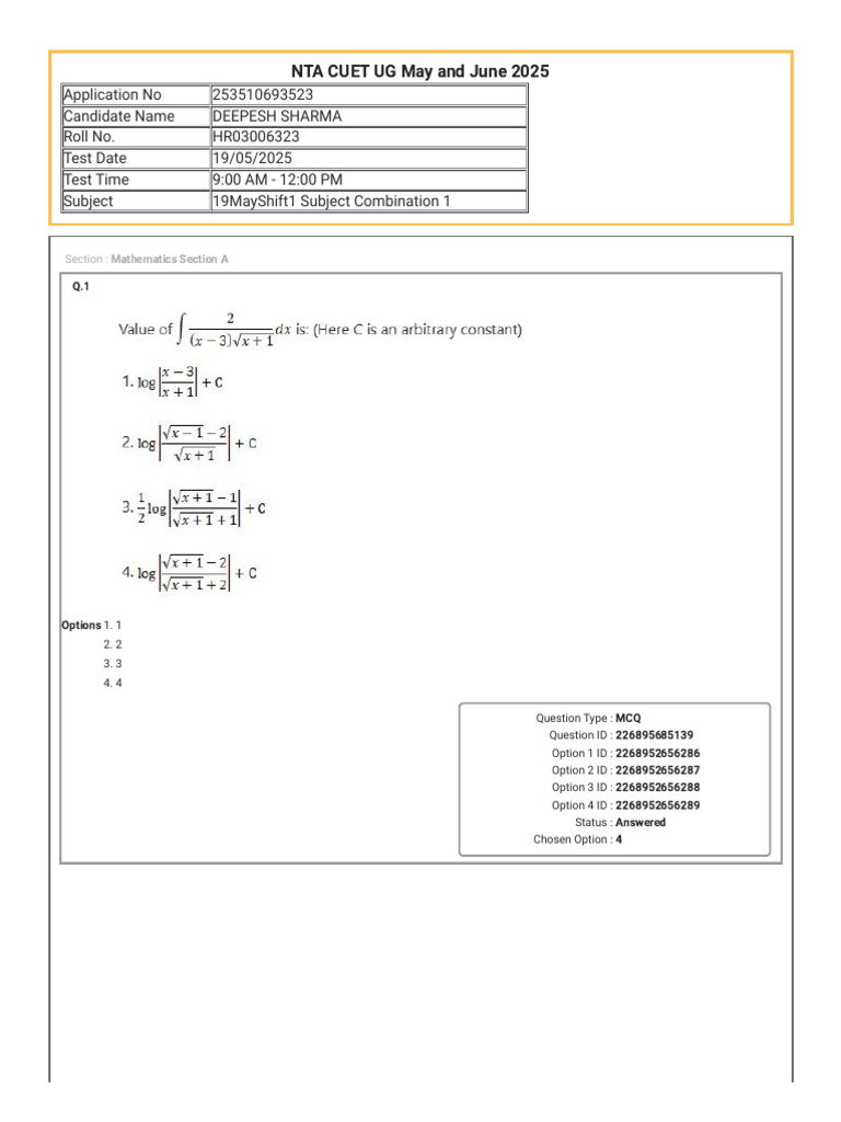 CUET 2025 UG Response Sheet Details | PDF | Multiple Choice | Evaluation