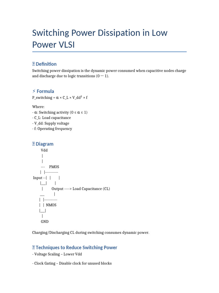 Switching Power Dissipation VLSI | PDF