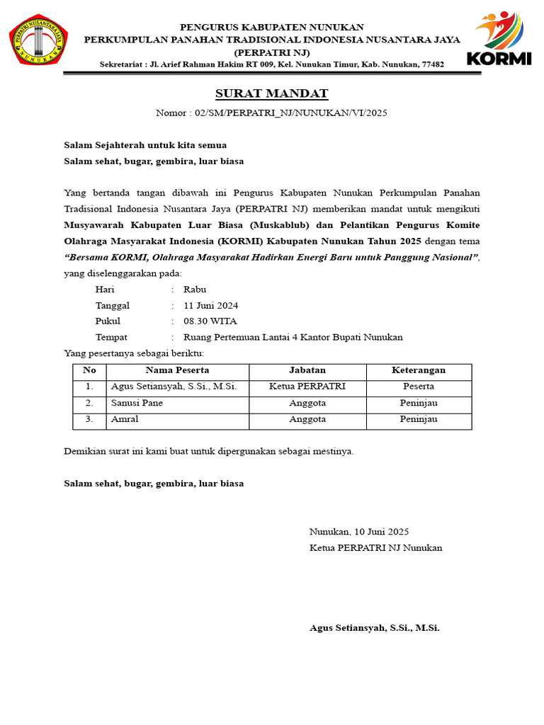 Surat Mandat NJ Nunukan | PDF