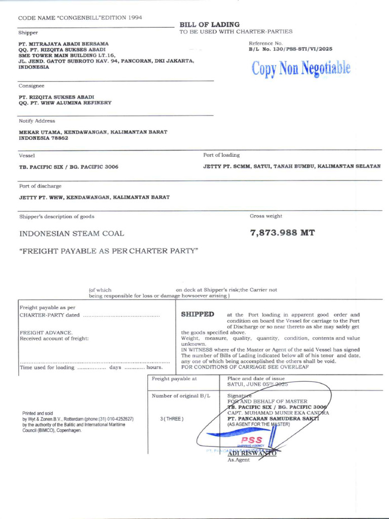 BL Manifest Tk.p3006 | PDF