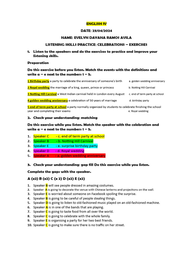 Listening Skills Practice - Celebrations - Exercises | PDF | Chess ...