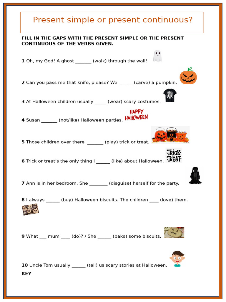 Present Simple Present Continuous Halloween 152623 | PDF