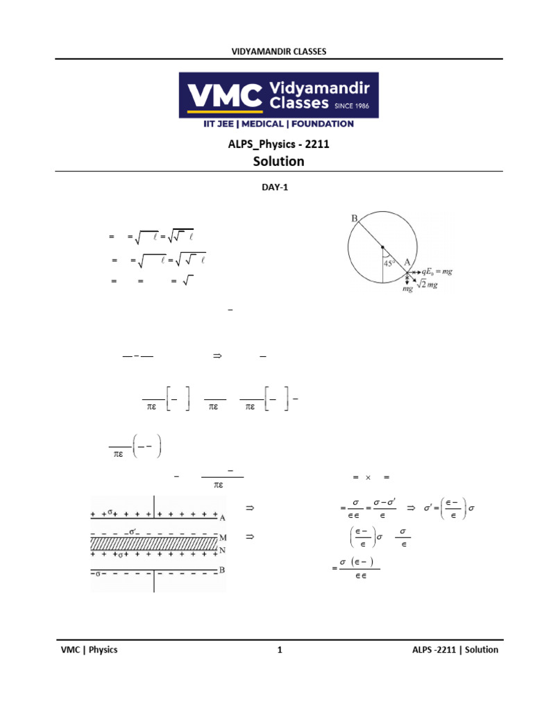 Physics Advanced Level Problem Solving (ALPS-11) - Solution | PDF | Circle | Force