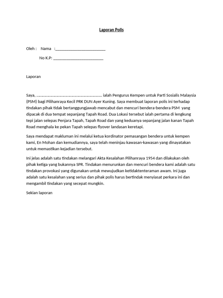 Laporan Polis Bendera RPK | PDF