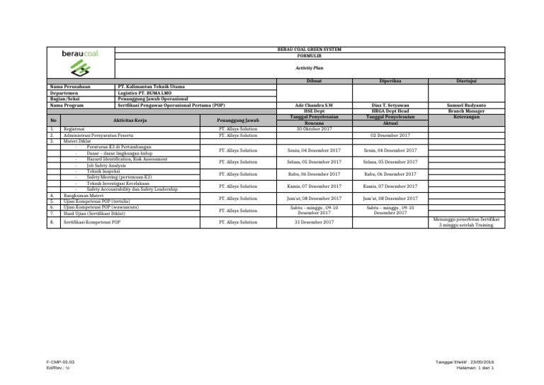 Formulir Activity Plan | PDF