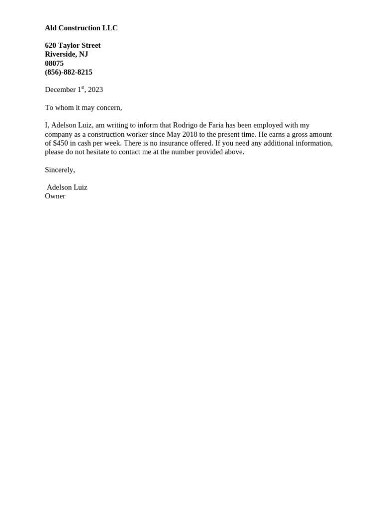 ALD Construction Letter 2 | PDF