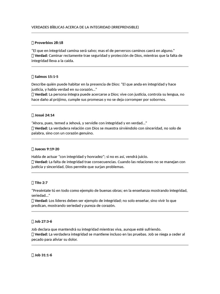 Ejemplos de Integridad en la Biblia | PDF | Libro de trabajo | Verdad