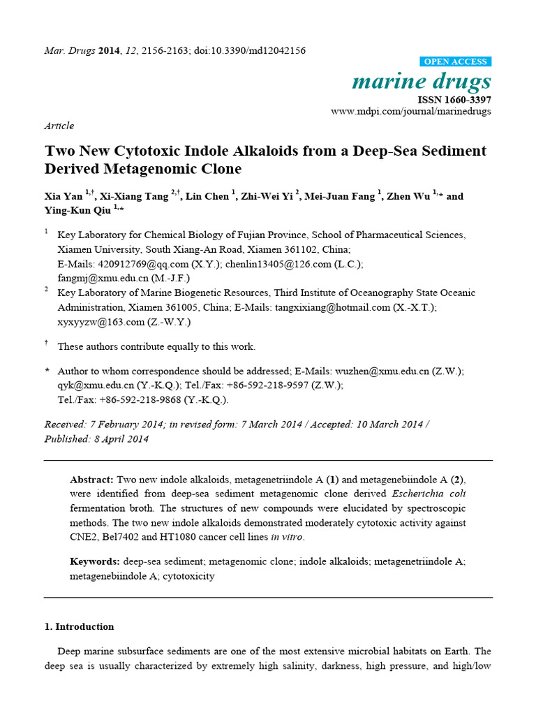 Two New Cytotoxic Indole Alkaloids From A Deep-Sea Sediment Derived ...