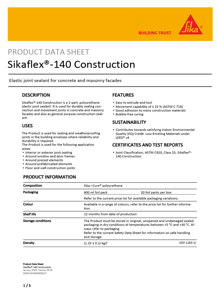 Sikaflex®-140 Construction Sealant Guide | PDF | Concrete | Paint