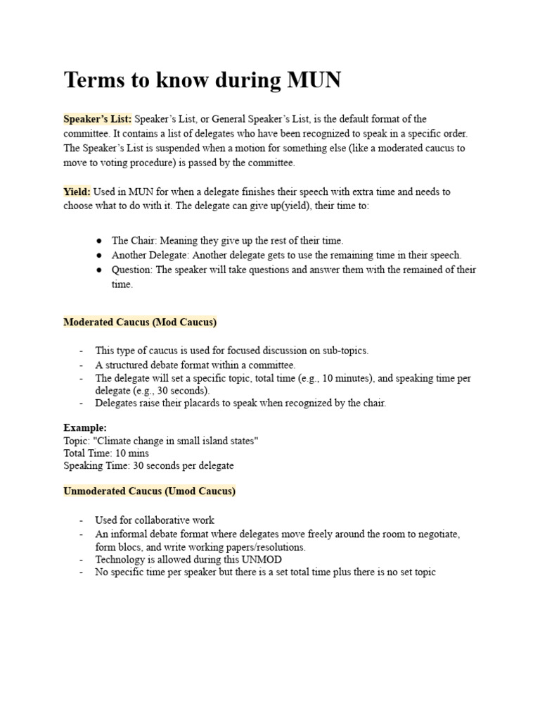 Key MUN Terms Explained | PDF | Group Decision Making | Parliamentary ...