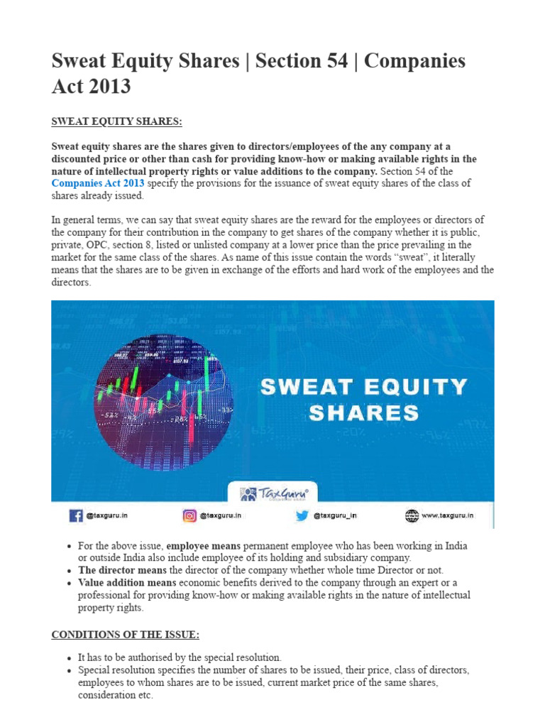 Sweat Equity Shares Under Section 54 | PDF | Equity (Finance) | Share ...