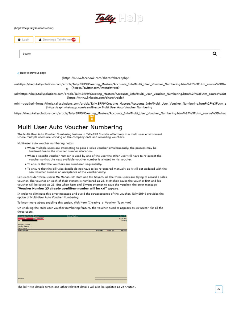 Multi-User Auto Voucher Numbering in Tally | PDF | World Wide Web ...