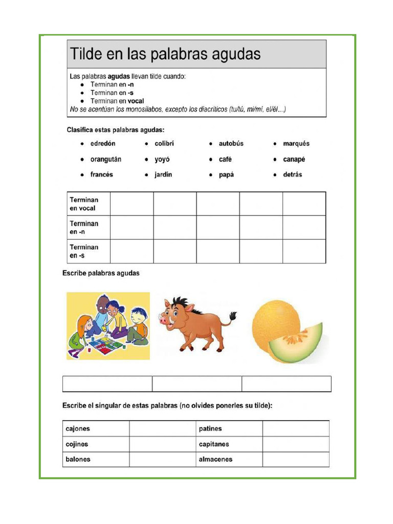 Tildes en Las Palabras Agudas | PDF