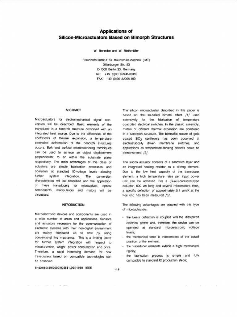 Applications of Silicon Microactuators Based On Bimorph Structures ...