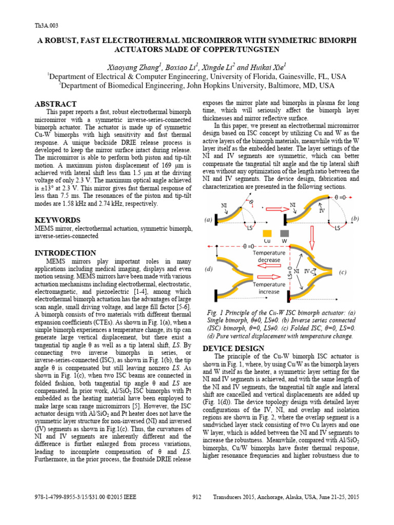 A Robust Fast Electrothermal Micromirror With Symmetric Bimorph ...