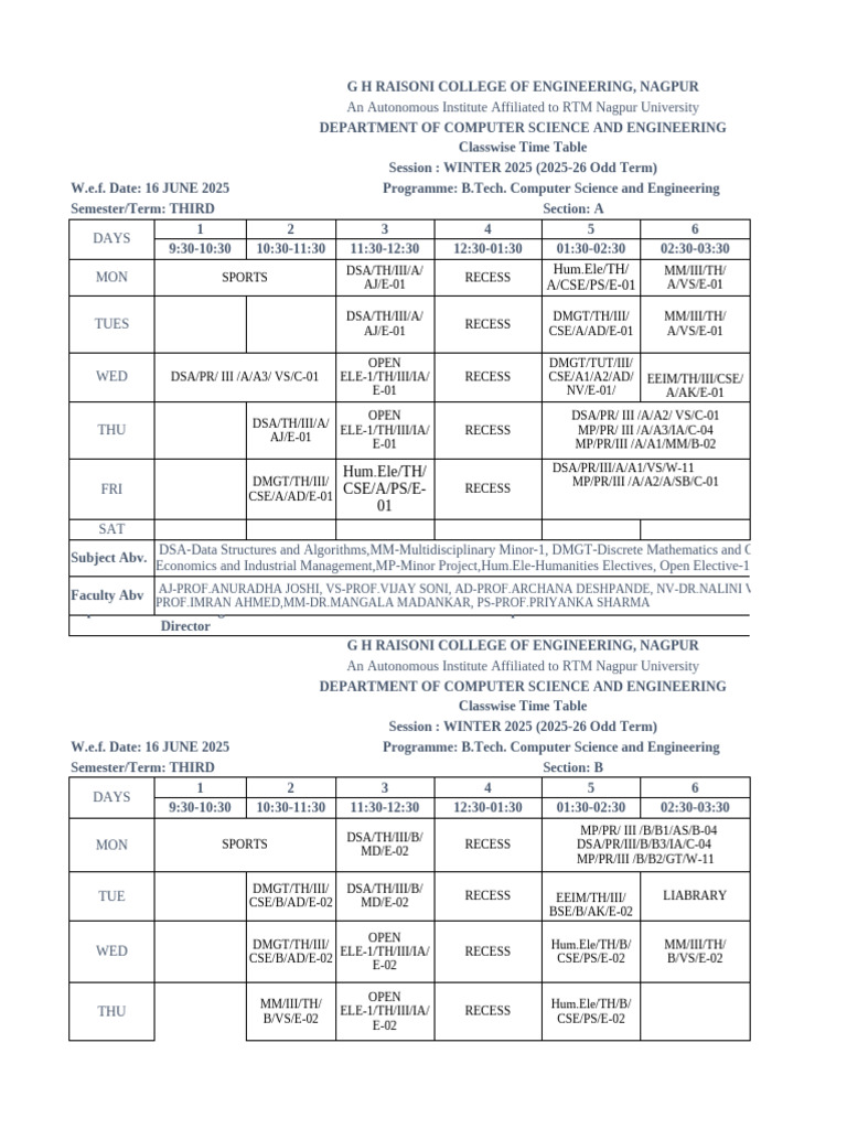 Time Table Winter 2025 w.e.f 16 June 2025 | PDF | Computing | Computer ...