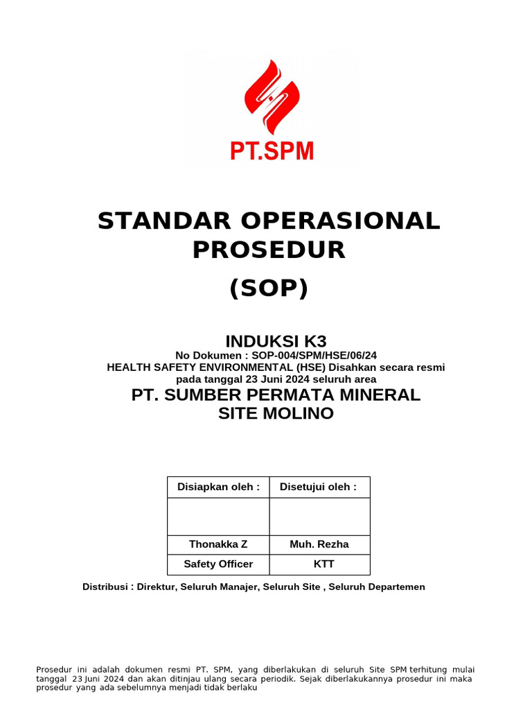 Sop She SPM 004 Induksi k3 | PDF