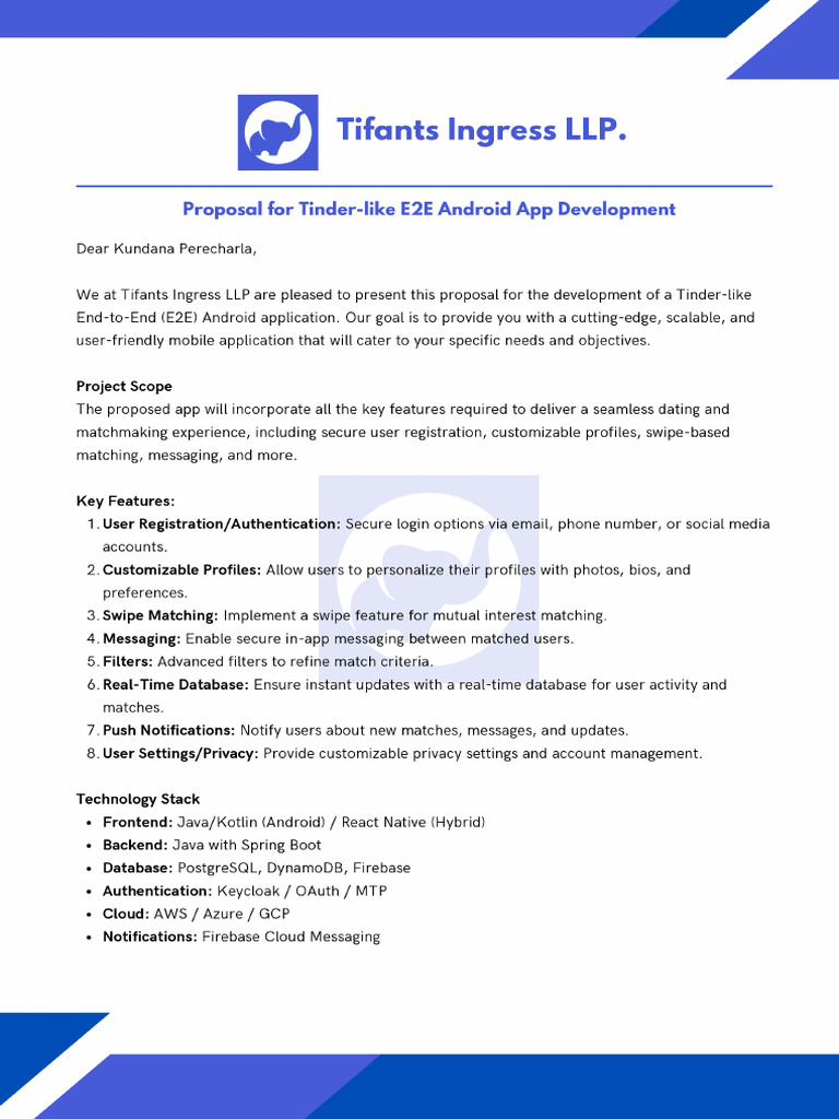 Proposal For Tinder-Like E2E Android App Development | PDF