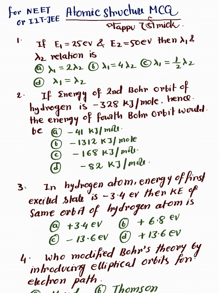 Atomic Structure MCQ | PDF